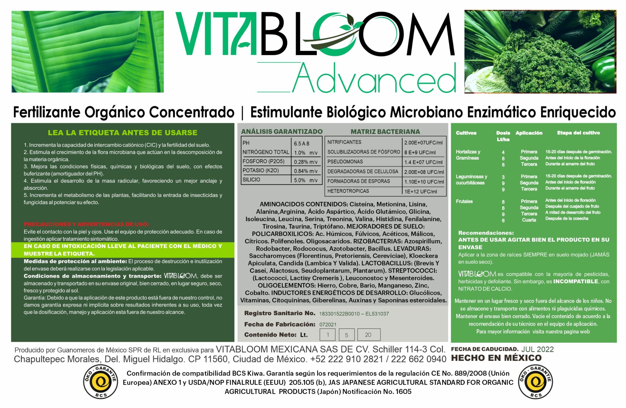 Agrícola - VITABLOOM ADVANCED-Fertilizante Multienzimático Enriquecido
